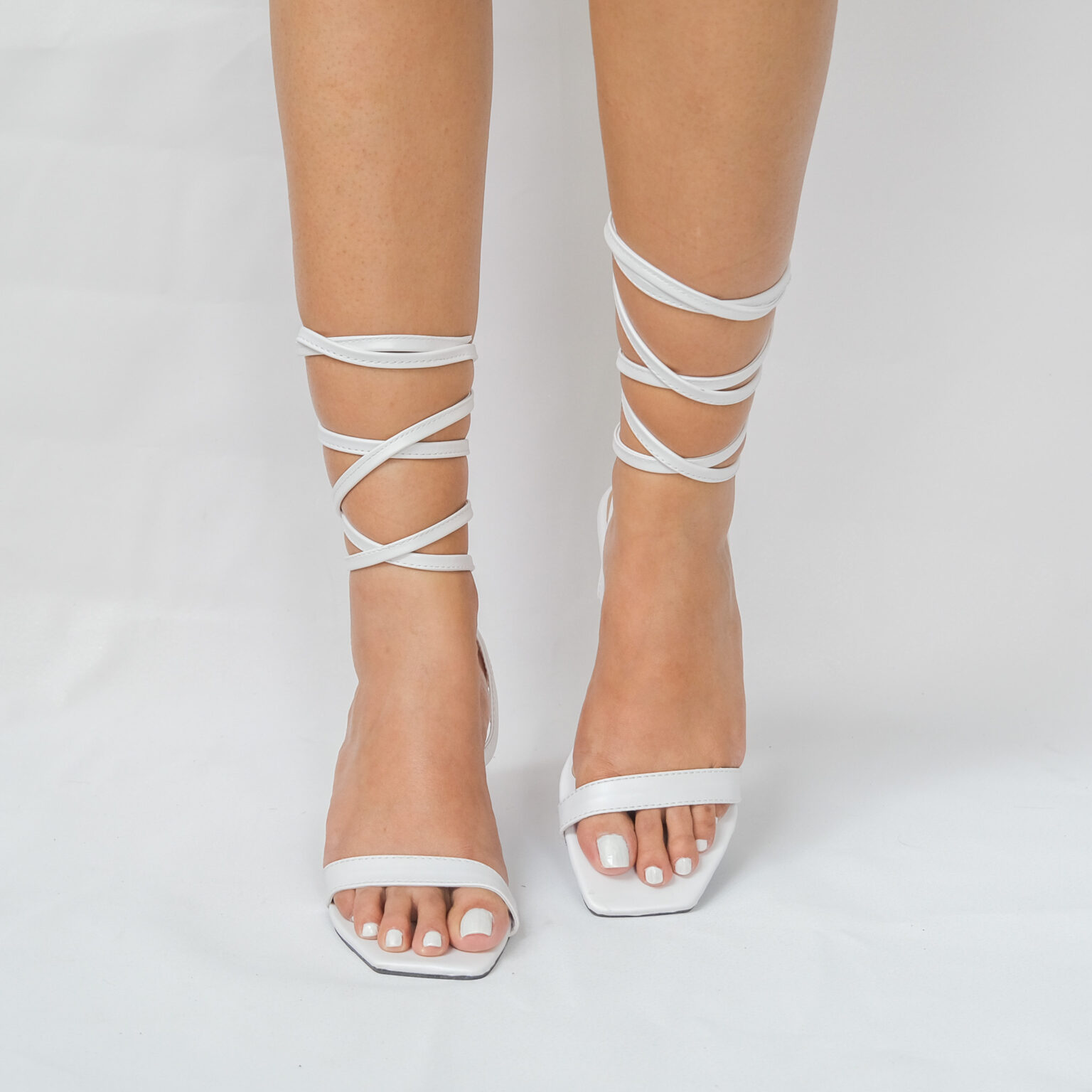 White Square toe Tie-up Heels – GABRIELLASPICK.COM